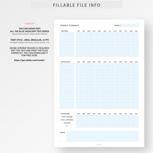 Yearly Income Expense Tracker Printable Finance Tracker, Annual Budget ...