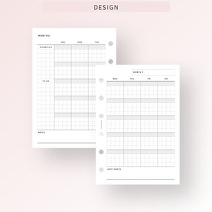 Undated Monthly Planner Pocket Plus Inserts Printable Month on 2 Pages ...