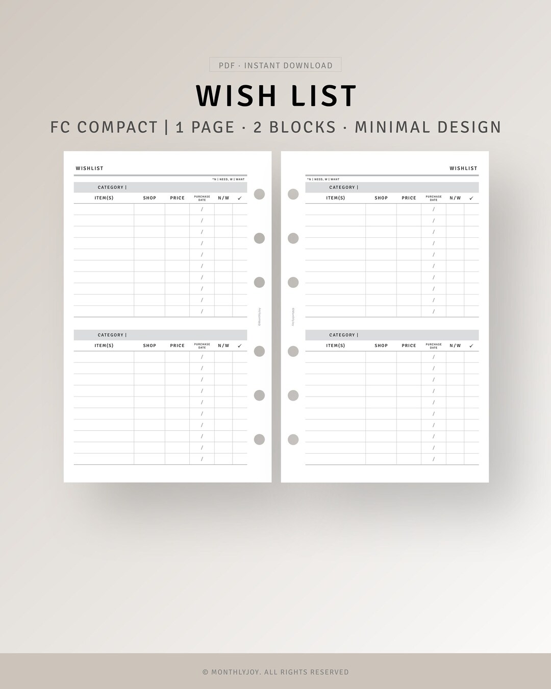 Wish List Planner Printable Template FC Compact Inserts, My Christmas ...