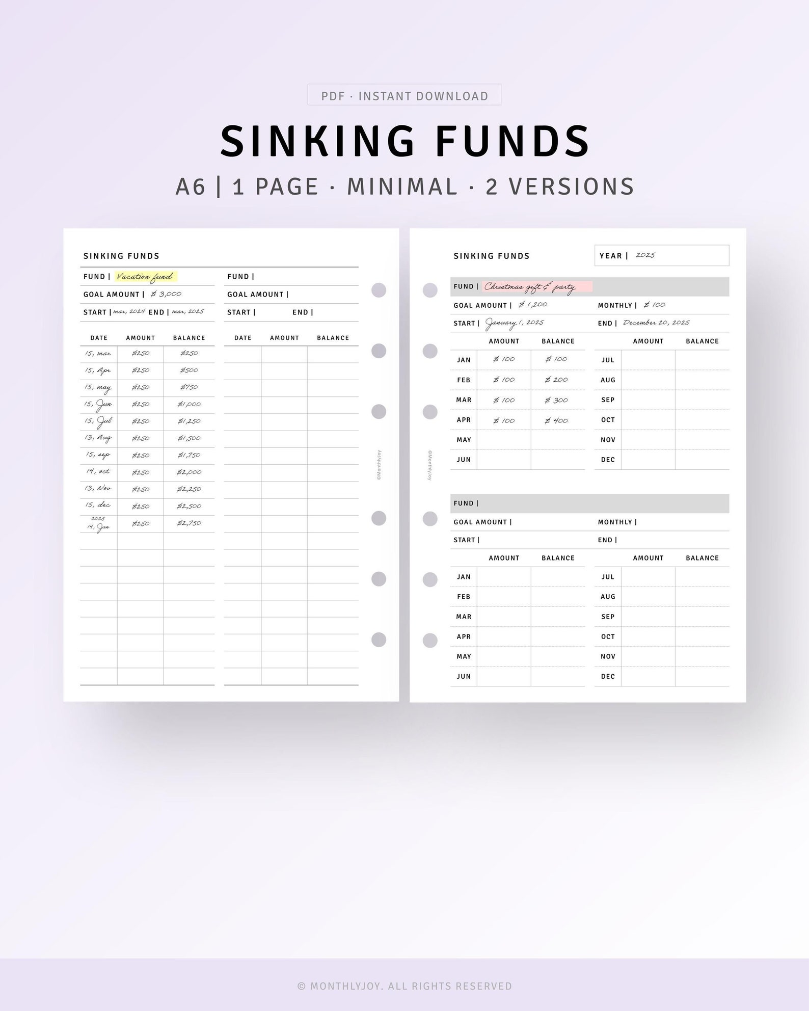 Sinking Funds Log Printable A6 Ring Inserts, Finance Budget Planner ...