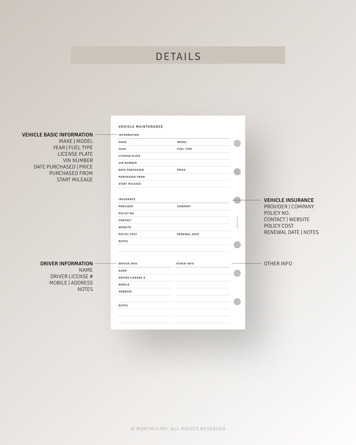 Car Maintenance Log FC Compact Inserts Printable Vehicle Service ...