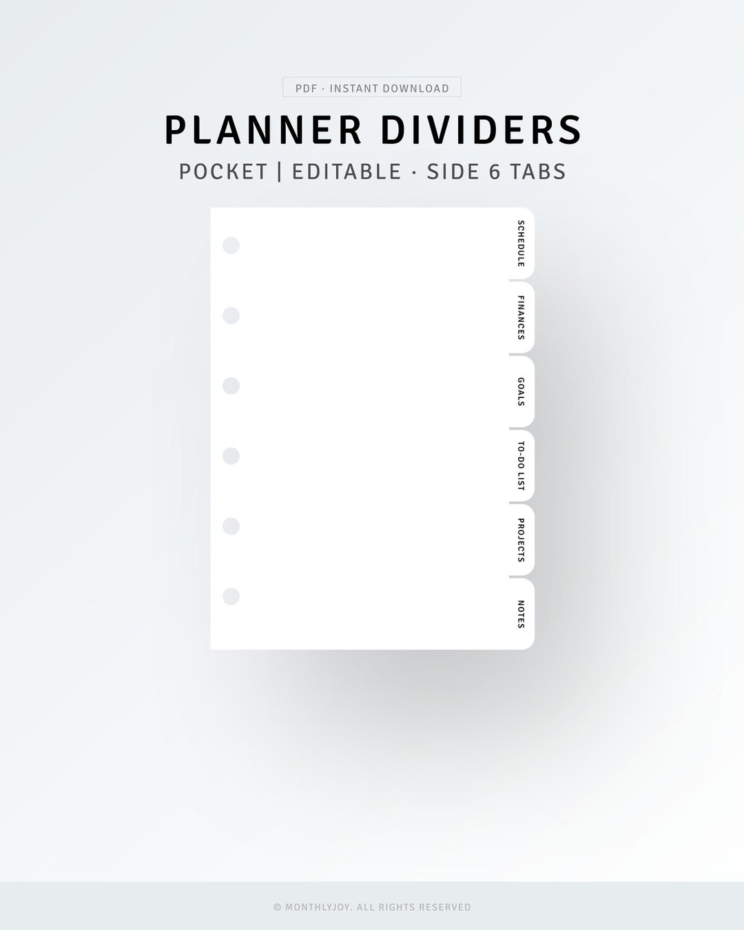 Editable Planner Dividers Pocket, Planner Side Tabs Printable Planner ...