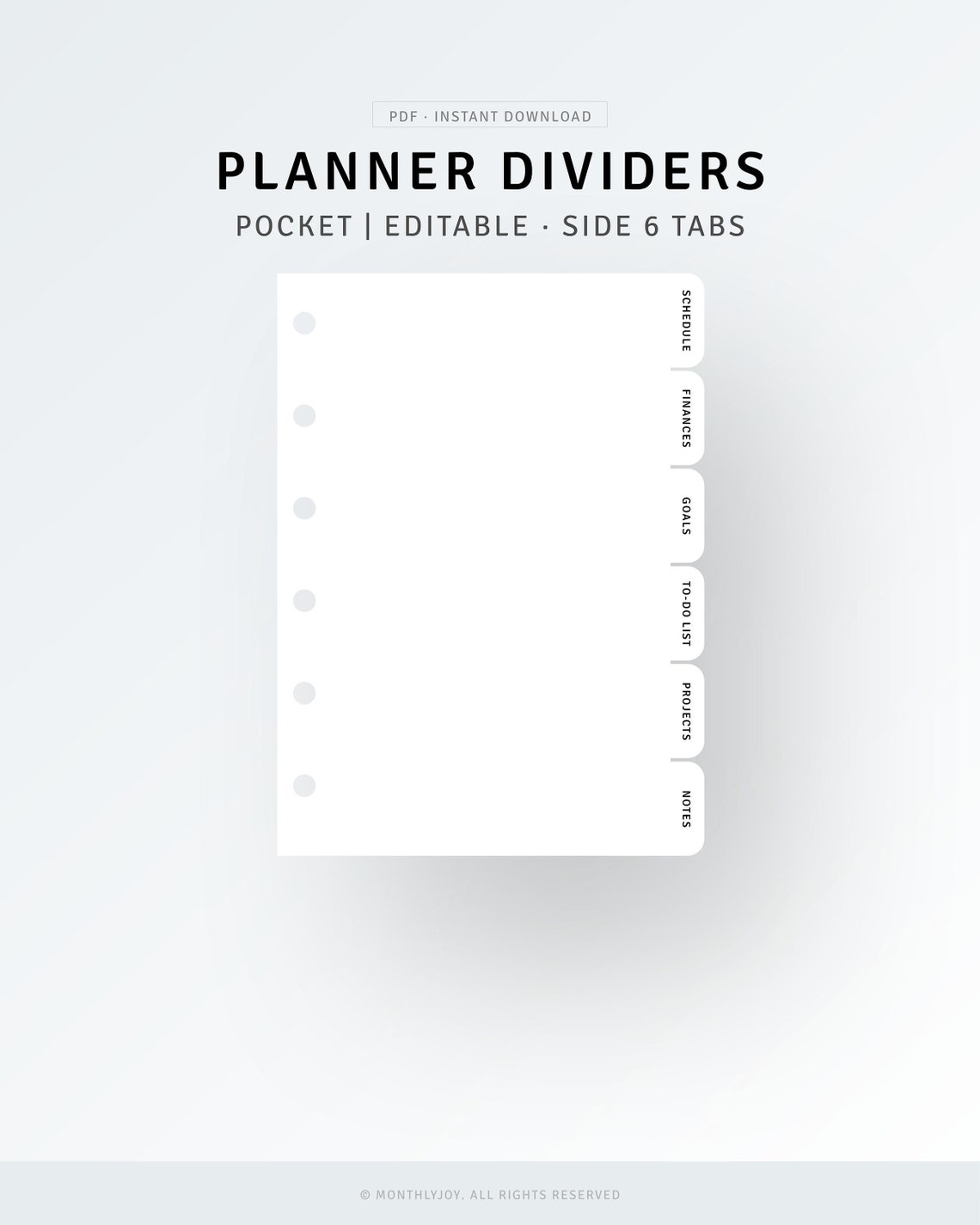 Editable Planner Dividers Pocket, Planner Side Tabs Printable Planner ...