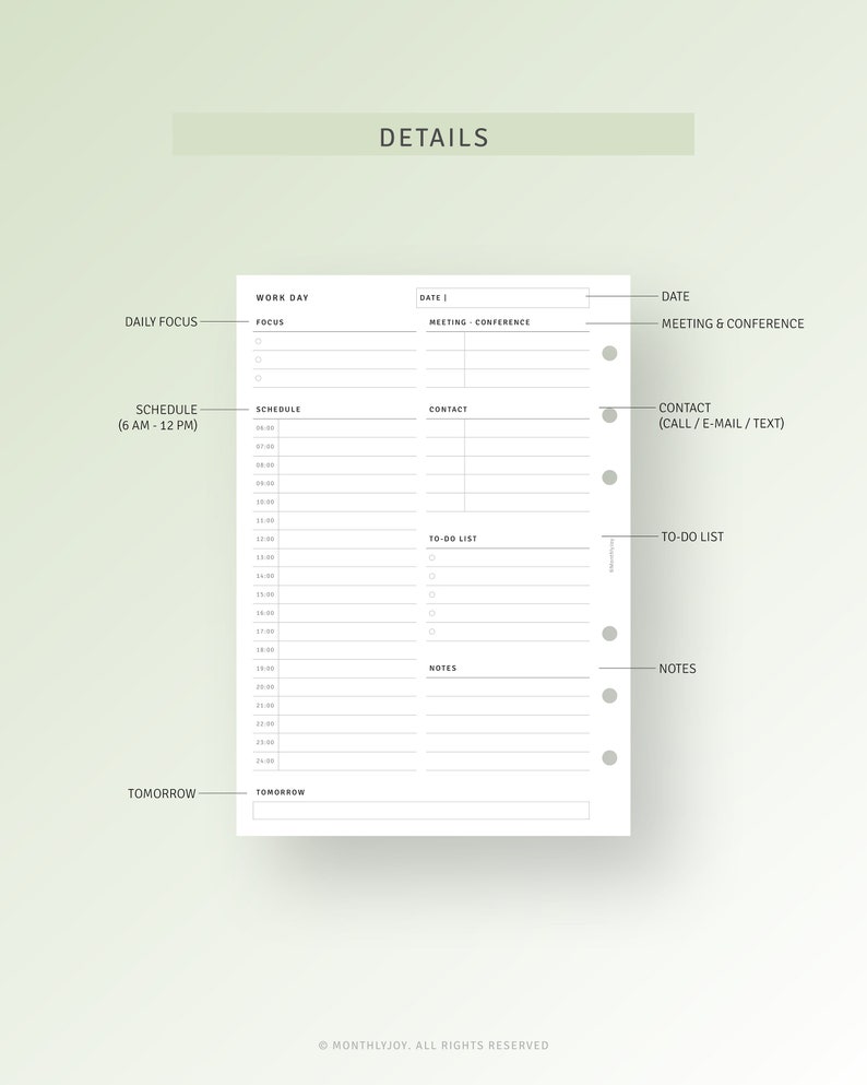 Work Day Planner Printable Personal Wide Productivity - Etsy
