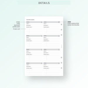 Coupon Planner Tracker Printable Half Letter Inserts, Shopping Discount ...