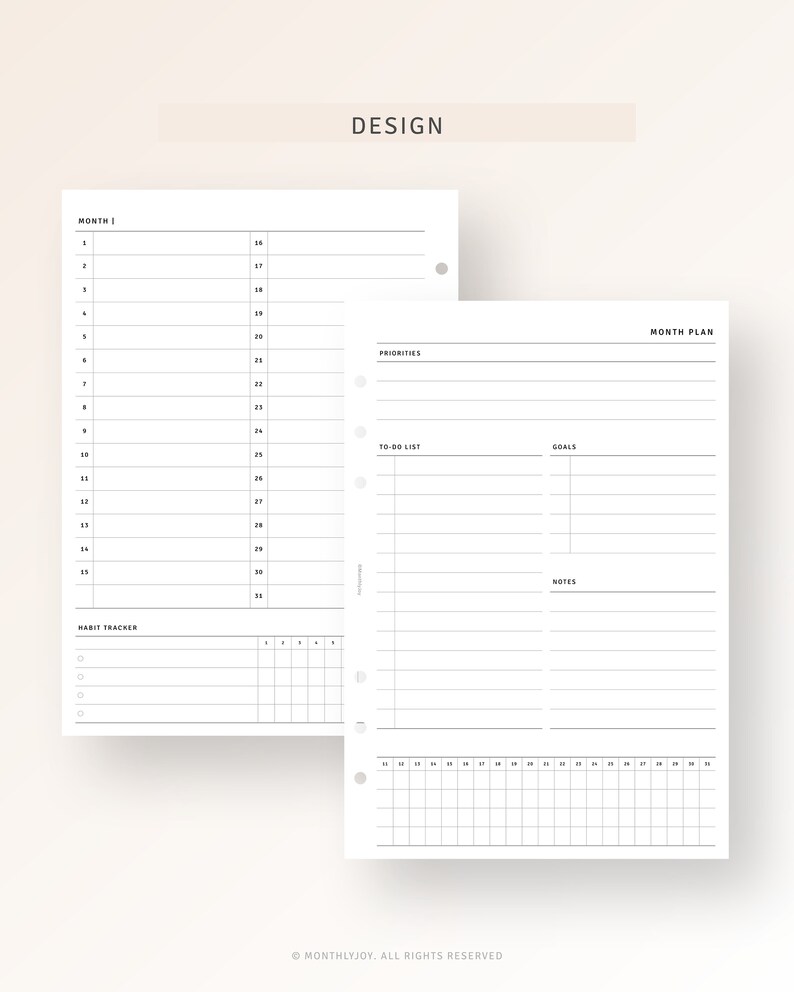 A5 Inserts Monthly Overview Planner Printable Month on Two - Etsy