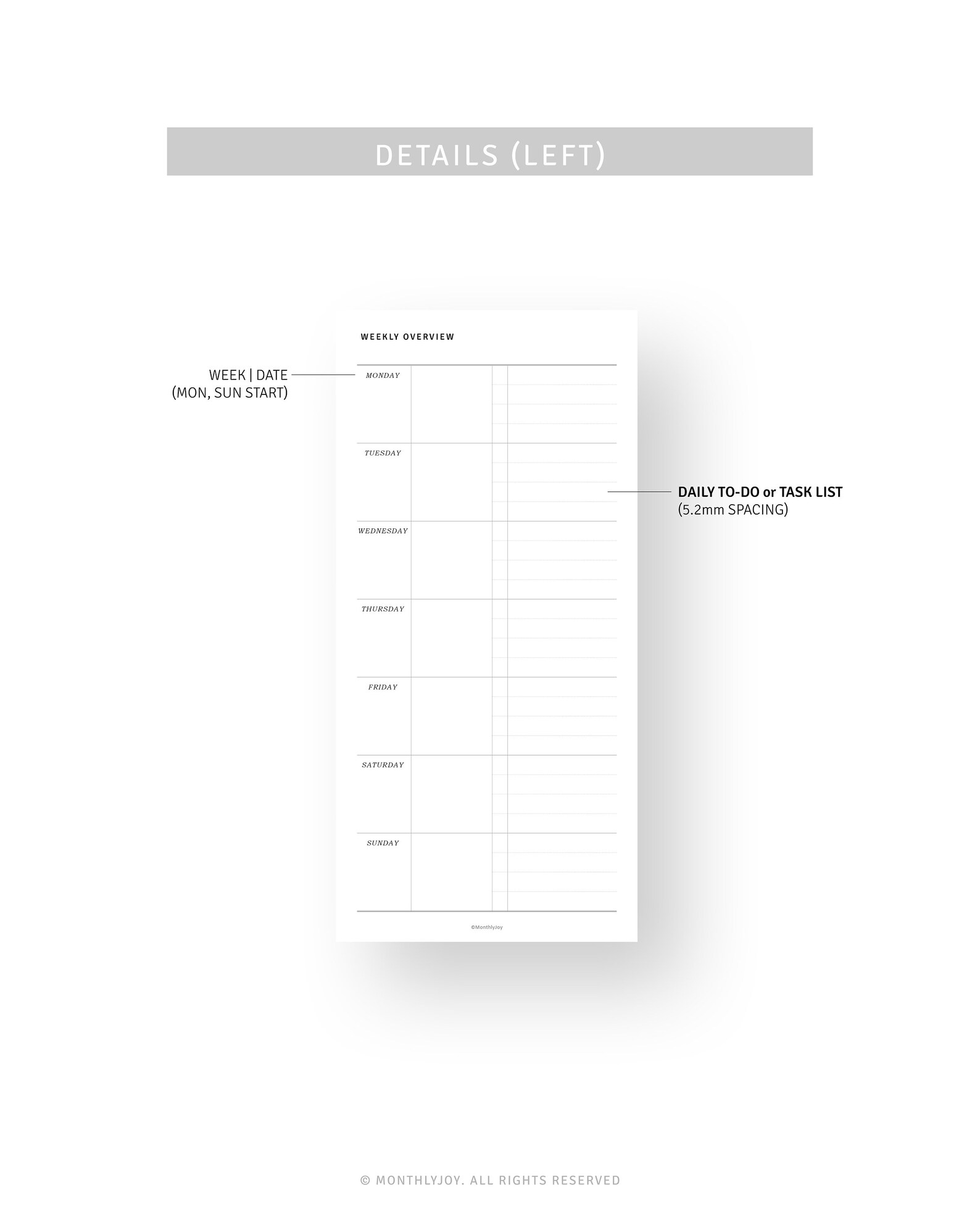Weekly Overview Template Hobonichi Weeks Inserts Printable Undated ...