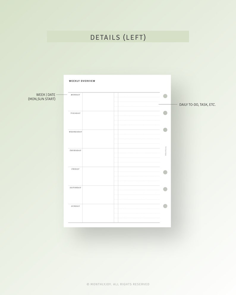 Weekly Overview Template Printable Personal Wide Inserts, Undated ...