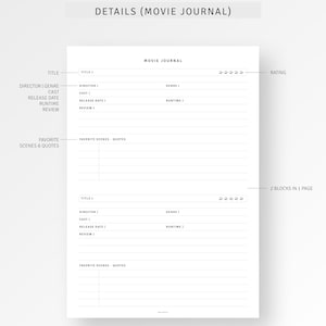 Movie Tracker Printable Journal A4 Letter Movie Log Book and Watchlist ...