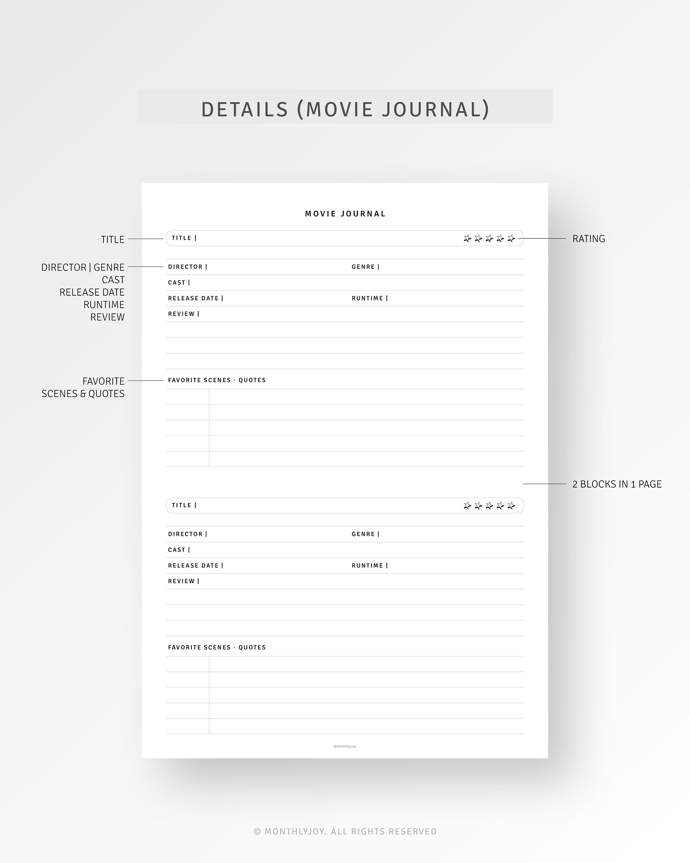 Movie Tracker Printable Journal A4 Letter Movie Log Book and Watchlist ...
