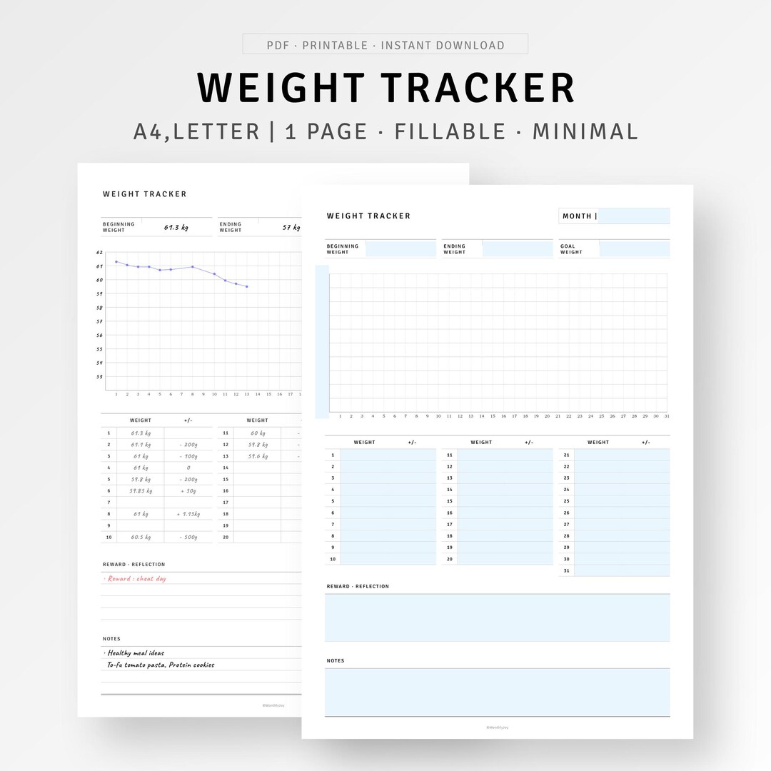 Weight Loss Tracker Printable A4/letter Inserts, Pounds Lost Chart ...