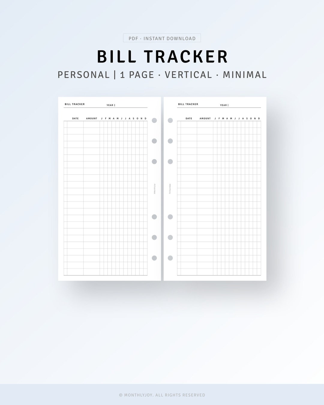 Personal Bill Organizer Printable Inserts Spending Payment - Etsy