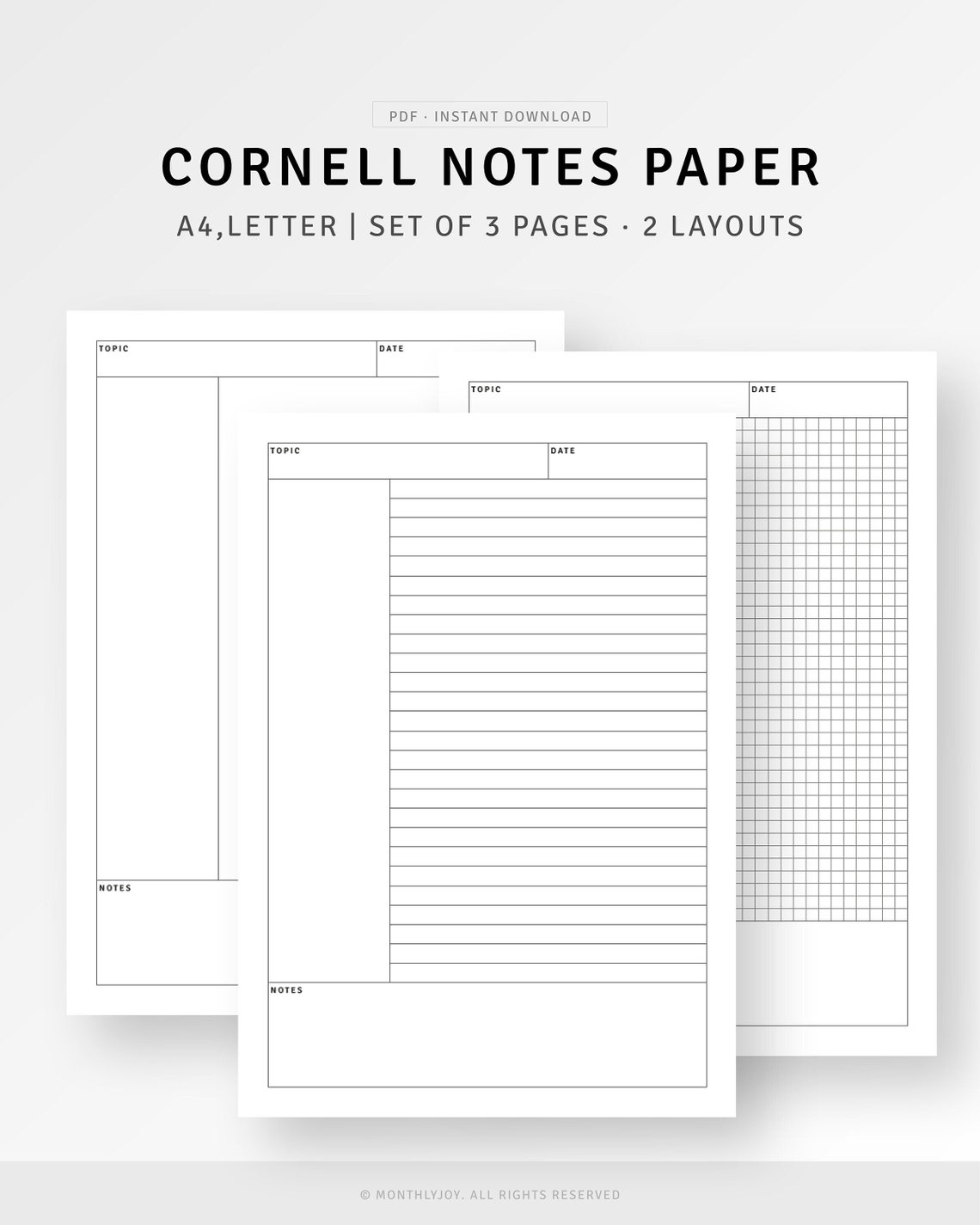 Cornell Notes Printable A4/letter Inserts Study Notes Paper - Etsy