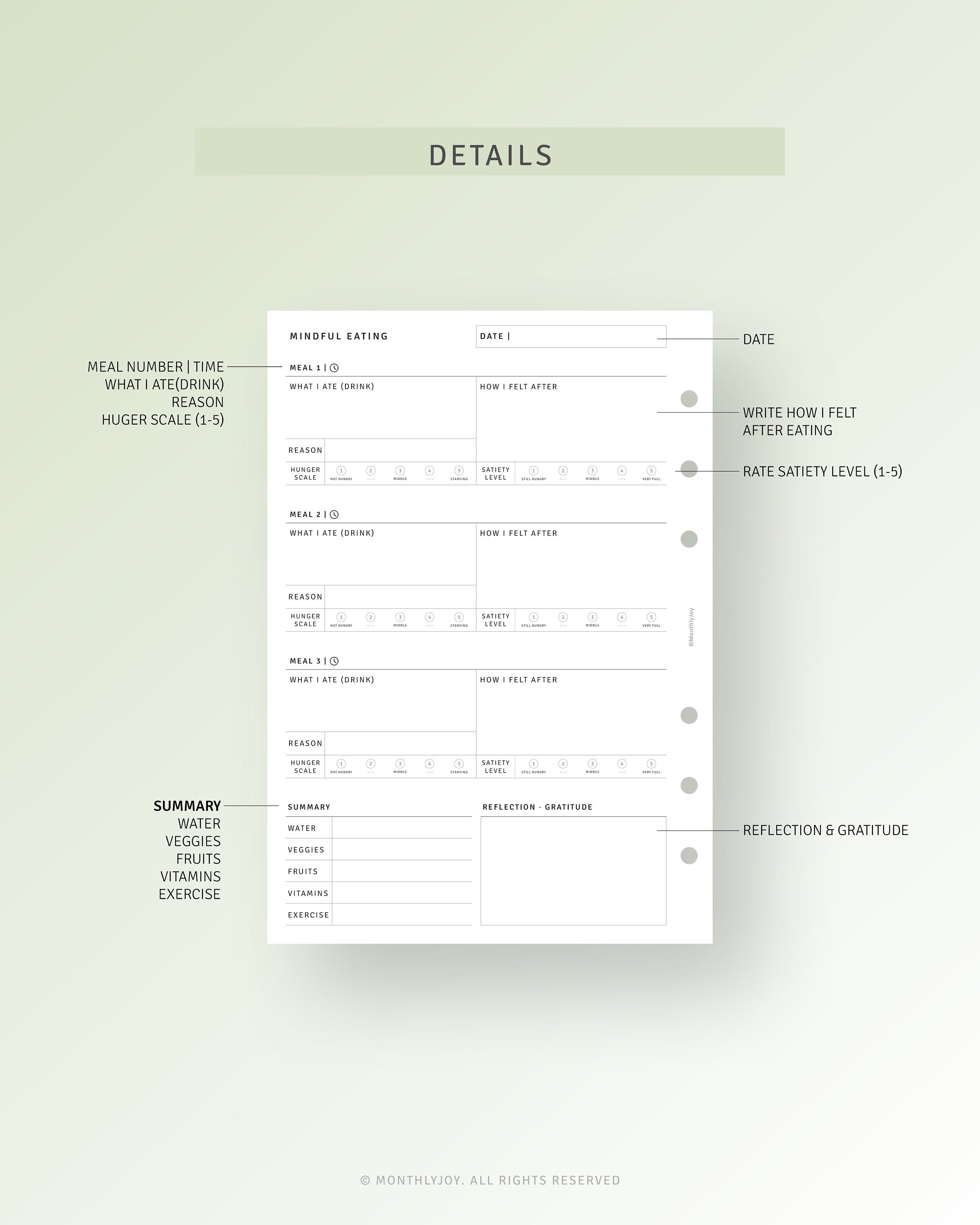 Mindful Eating Food Journal Personal Wide Printable Food Log - Etsy