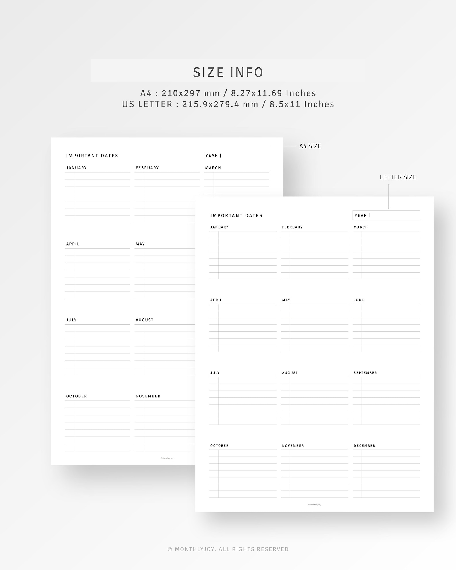 Yearly Important Dates Printable A4/letter Inserts, Birthday Parties ...