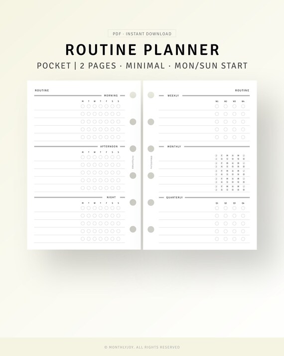 Routine Planner Printable Pocket Planner Inserts Minimalist - Etsy