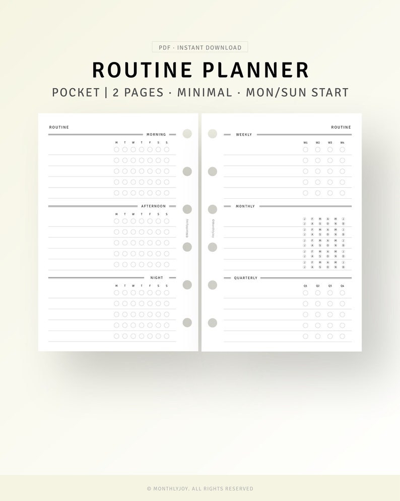 Routine Planner Printable Pocket Planner Inserts Minimalist - Etsy