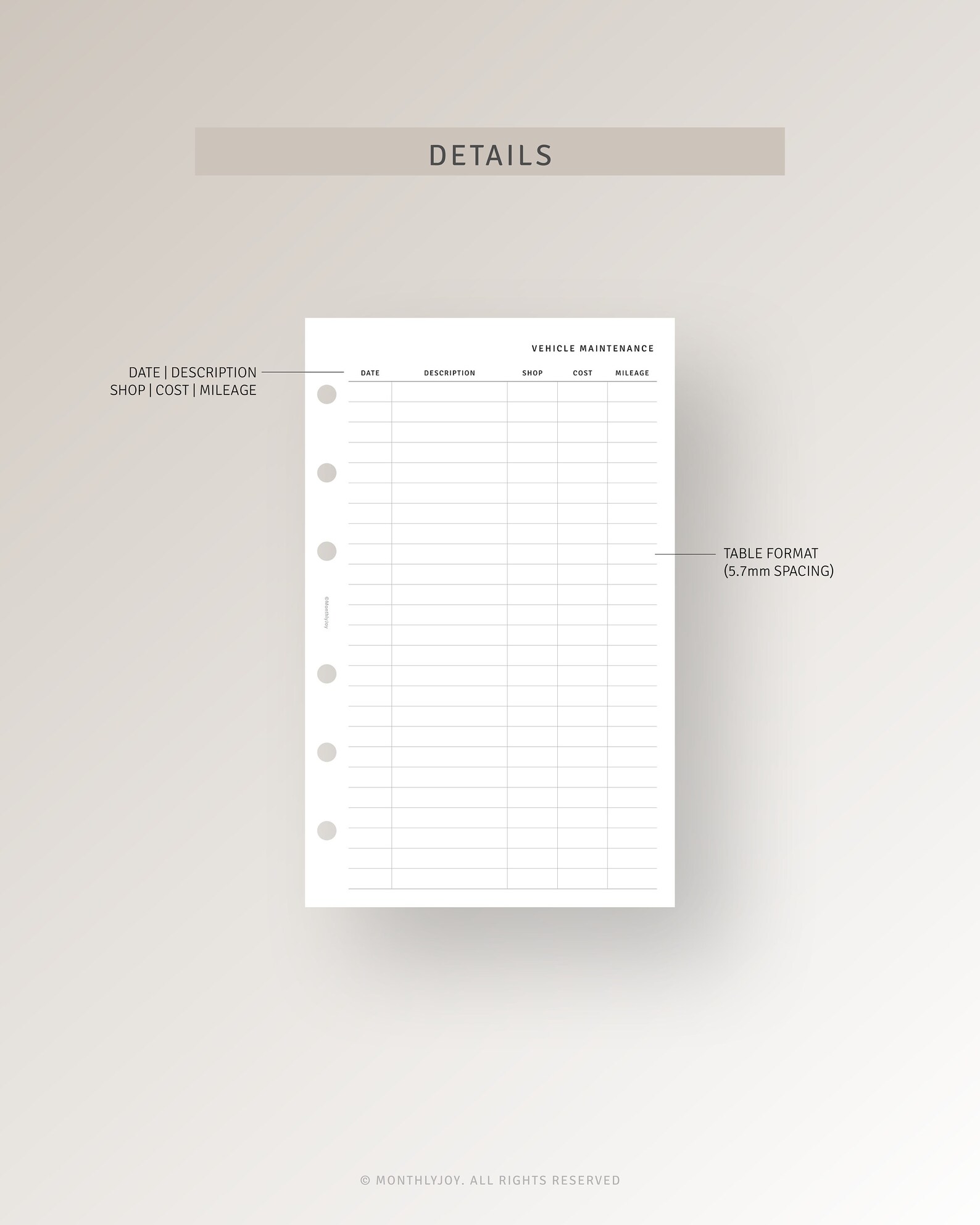 Car Maintenance Log FC Compact Inserts Printable Vehicle Service ...