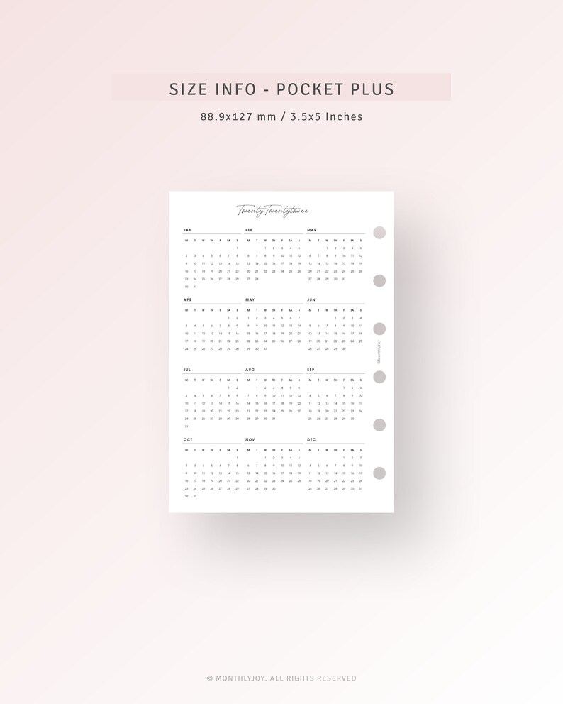 Calendar 2023 Printable Pocket Plus Inserts Year on One Page - Etsy