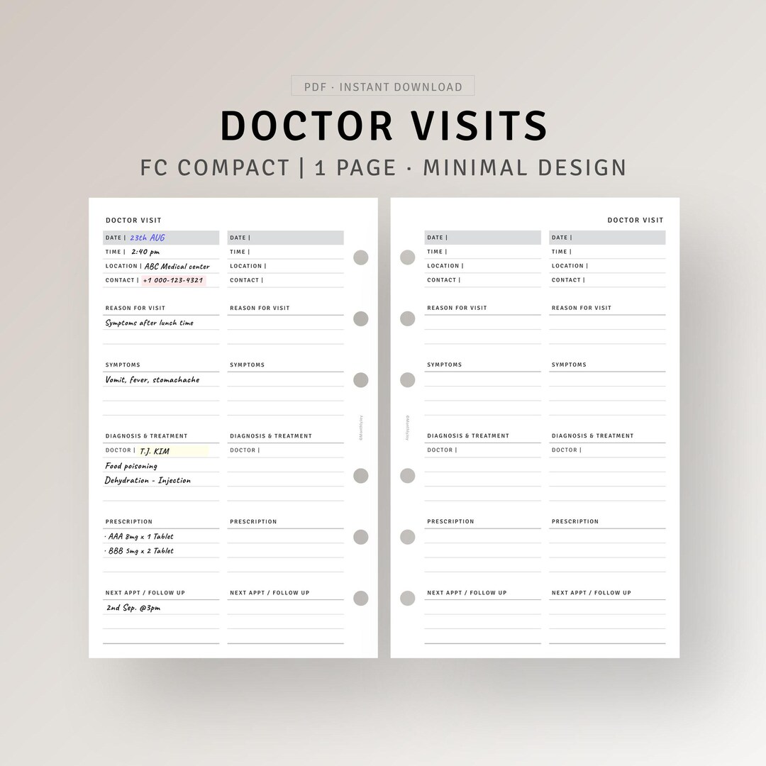 Doctor Visits Printable FC Compact Inserts, Doctor Appointments ...