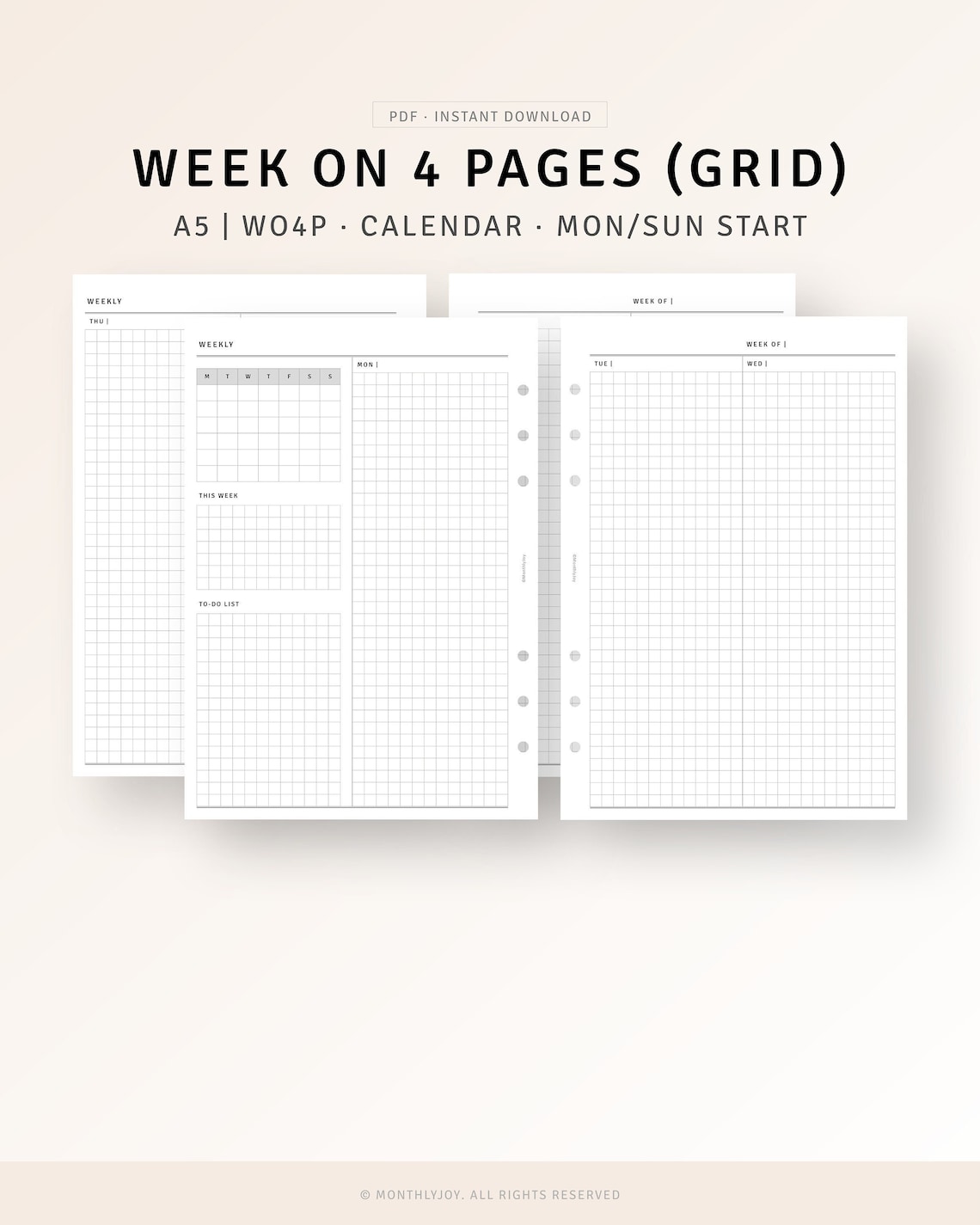 A5 Inserts Week on 4 Pages Printable Weekly Planner PDF - Etsy