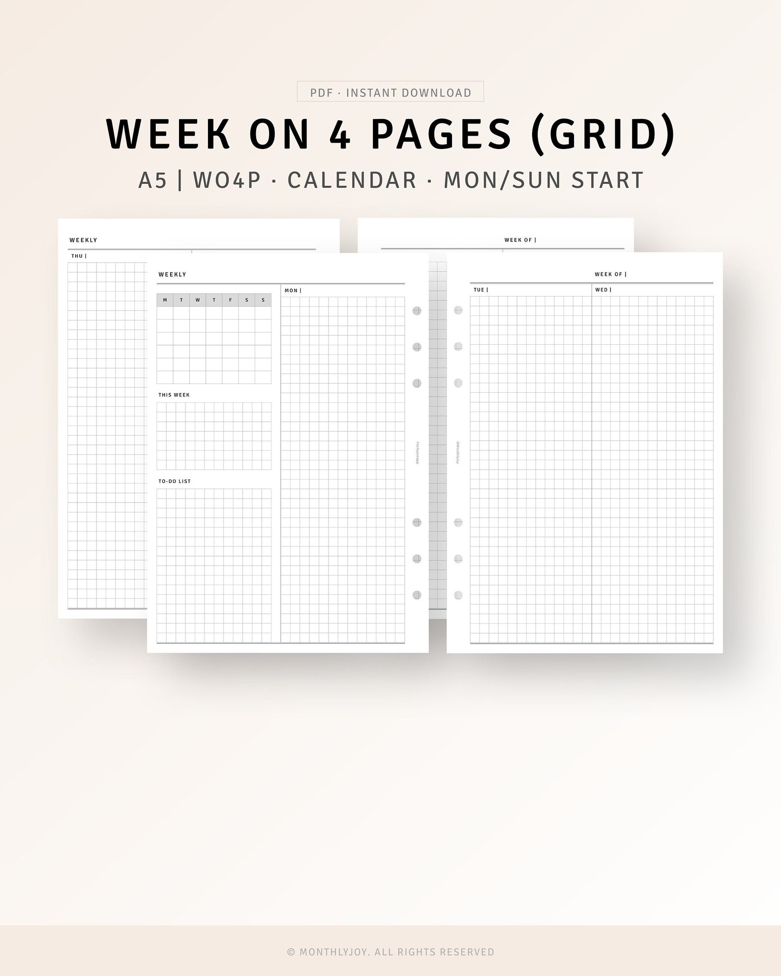 A5 Inserts Week on 4 Pages Printable Weekly Planner PDF - Etsy