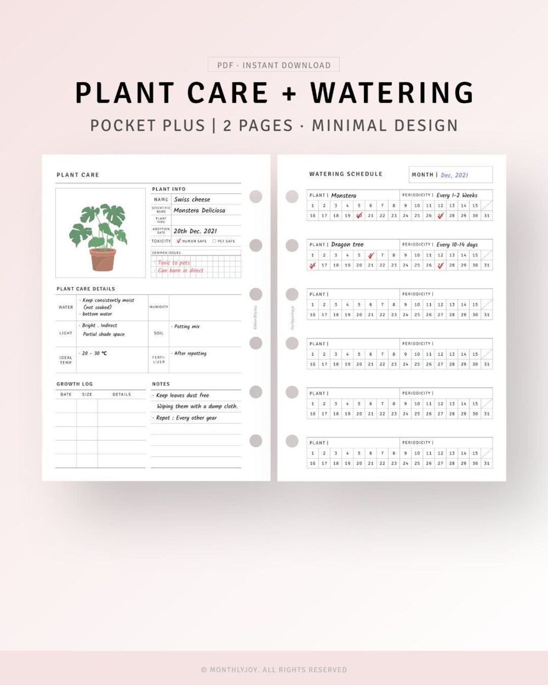 House Plant Planner Printable Pocket Plus Inserts, Garden Journal Plant ...