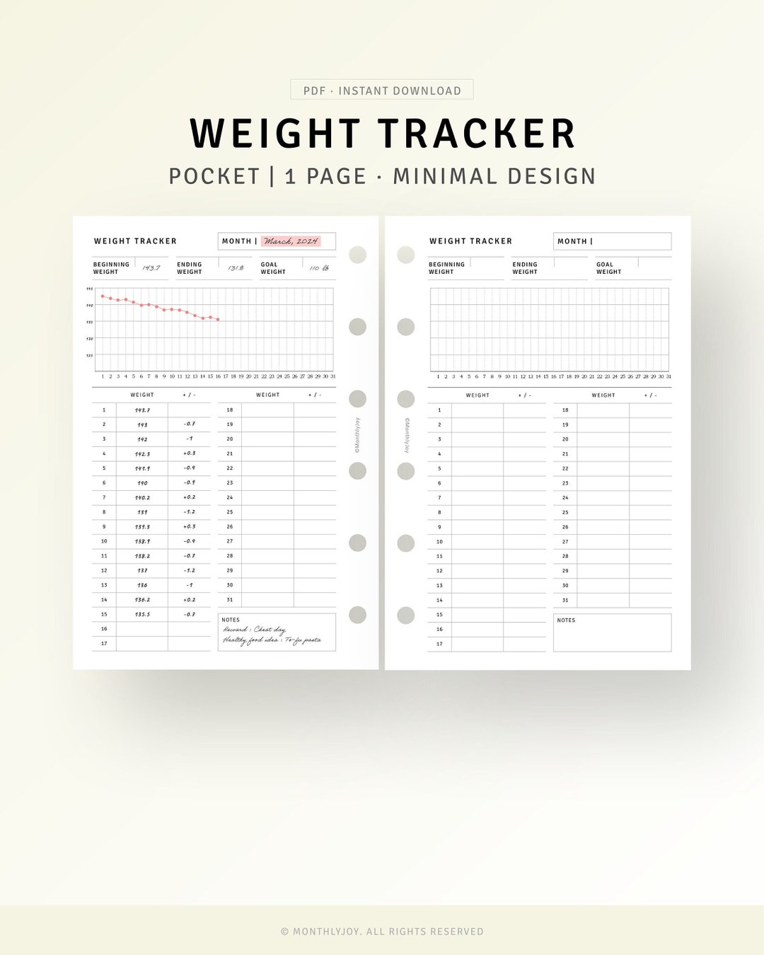 Weight Loss Tracker Printable Pocket Inserts, Pounds Lost Chart, Diet ...