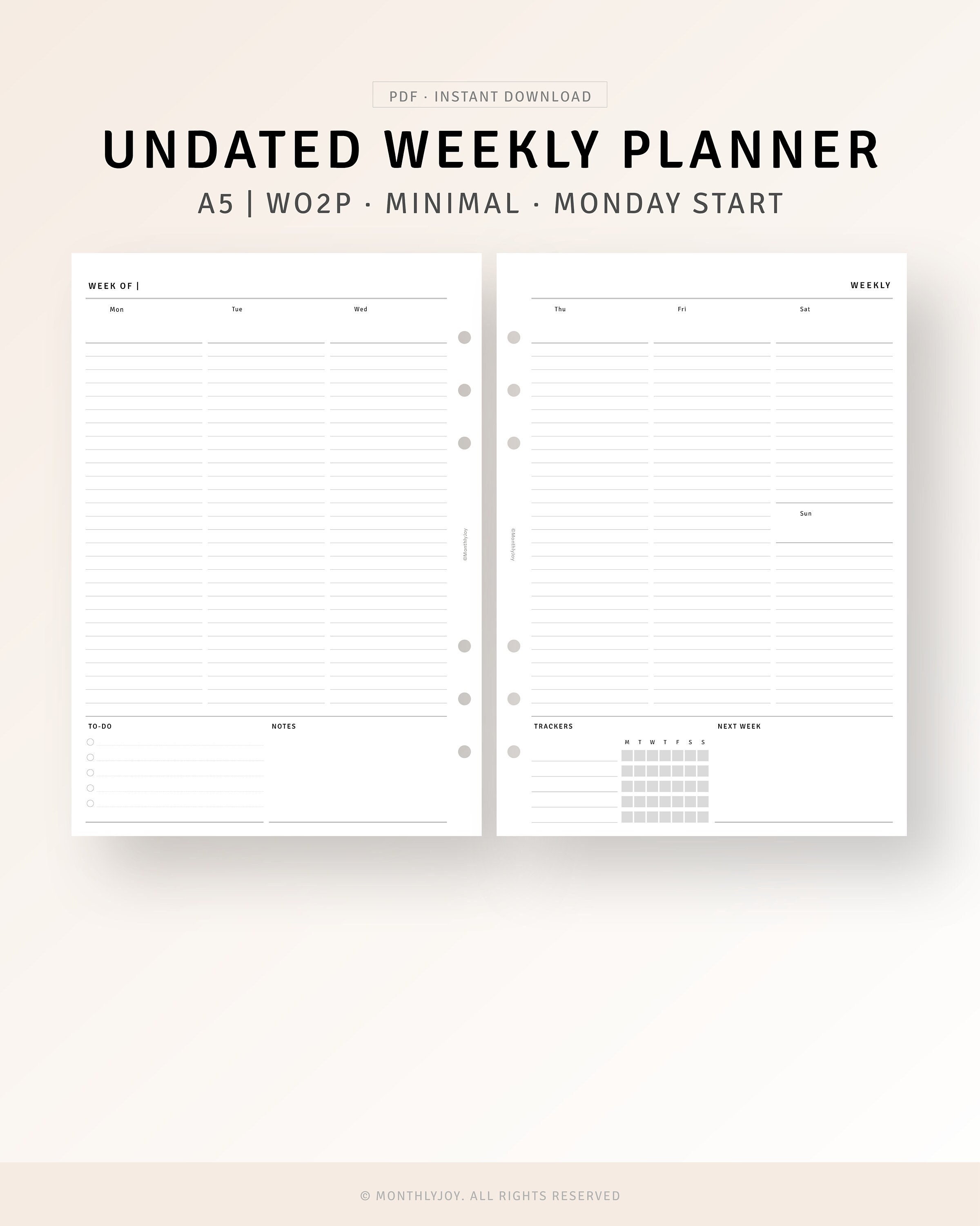 A5 Size Undated Weekly Planner Pages Printable Weekly - Etsy