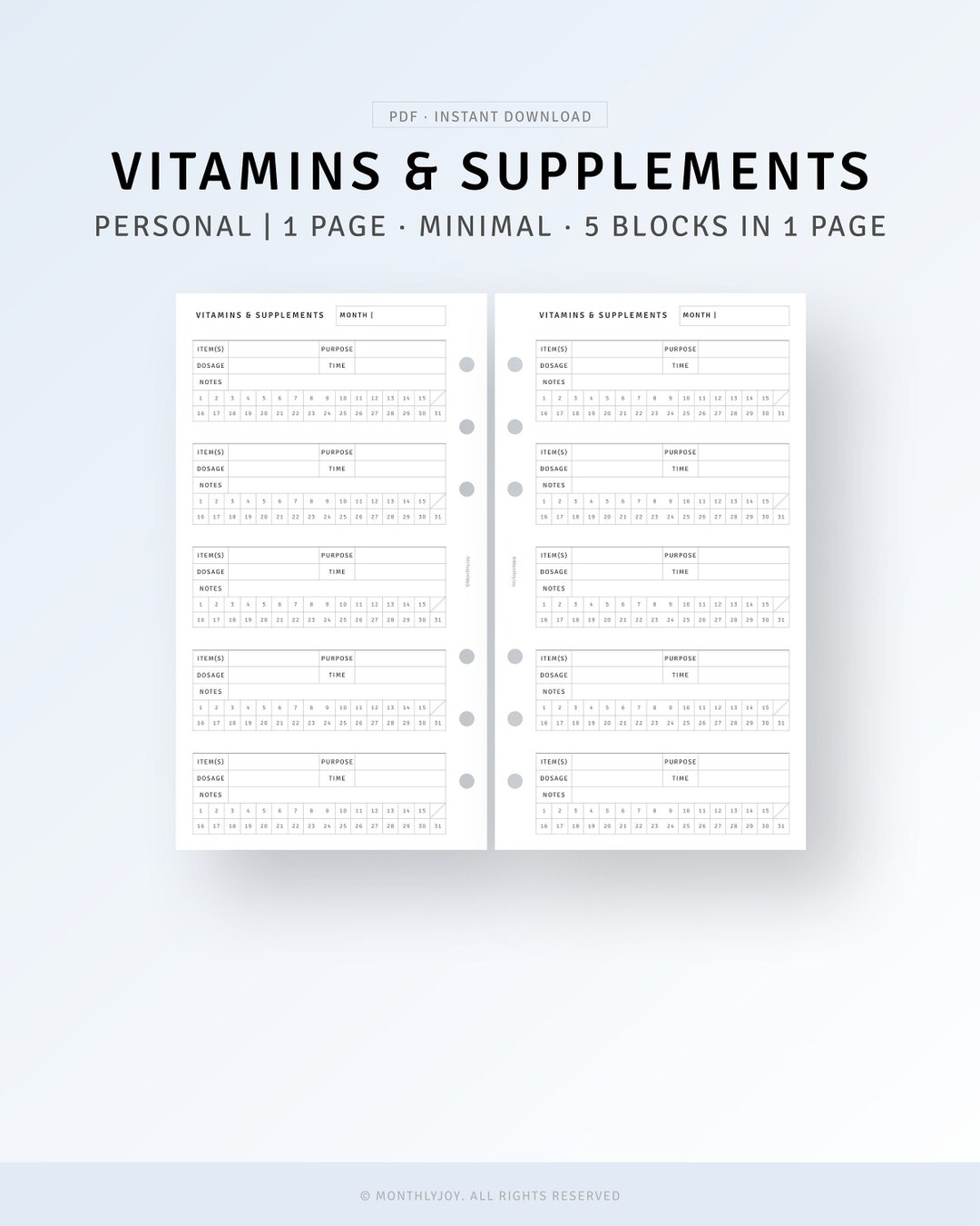 Personal Vitamin and Supplement Tracker Medication Log Sheet - Etsy