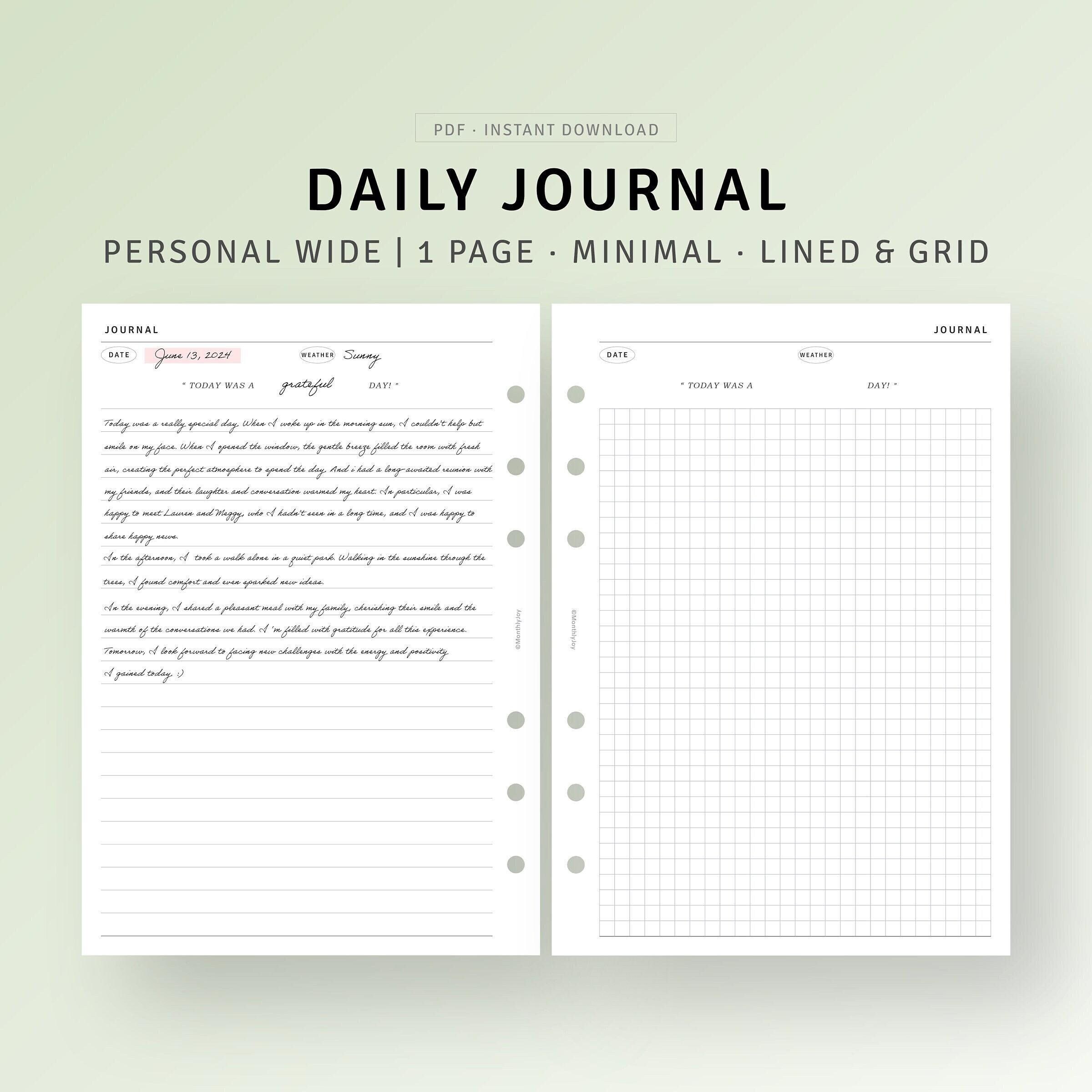 Daily Journal Printable Personal Wide Inserts, Daily Reflection ...