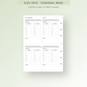 Bill Organizer Personal Wide Inserts Printable Bill Payment Reminder, Simple Finance Budget ...