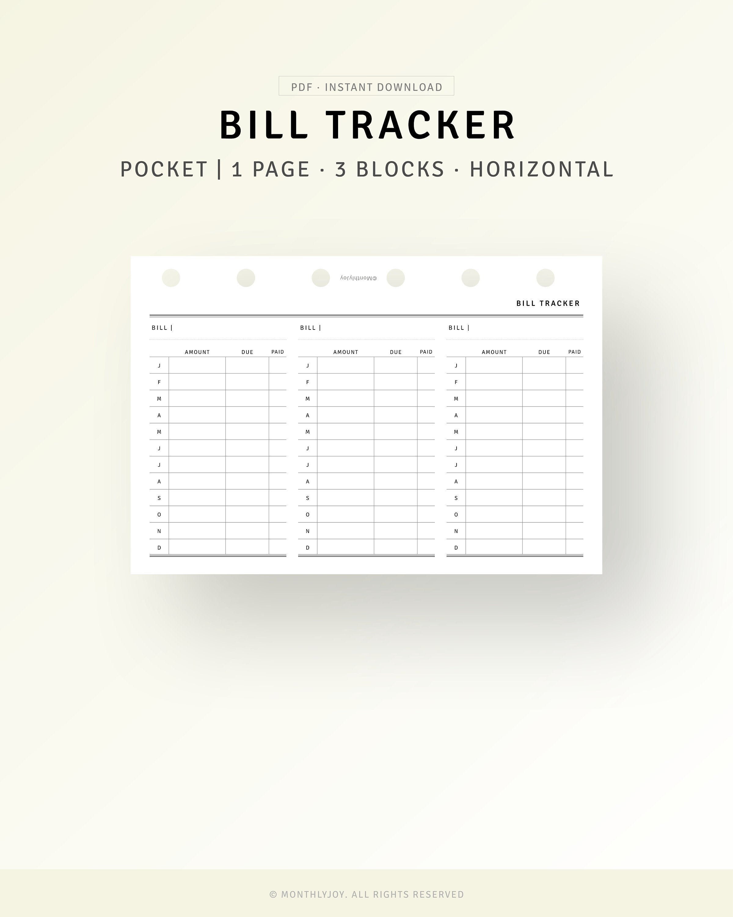 Bill Organizer Printable Pocket Planner Inserts Monthly Bill - Etsy