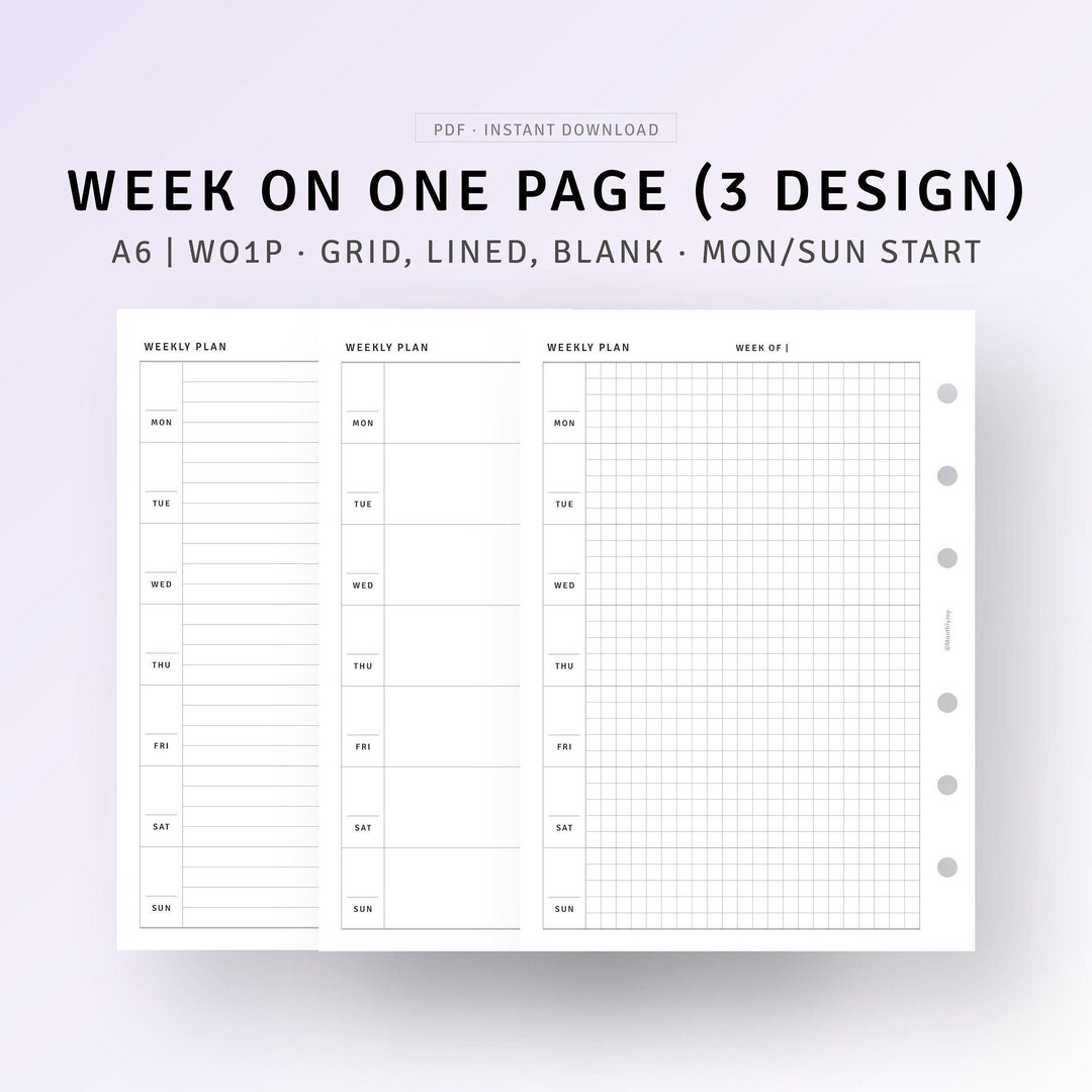 A6, Undated Weekly Planner Printable Week on One Page, Weekly Agenda ...
