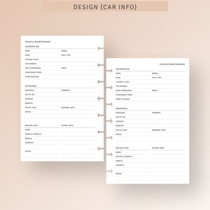 Car Maintenance Log Printable HP Mini Inserts, Auto Mileage Journal ...