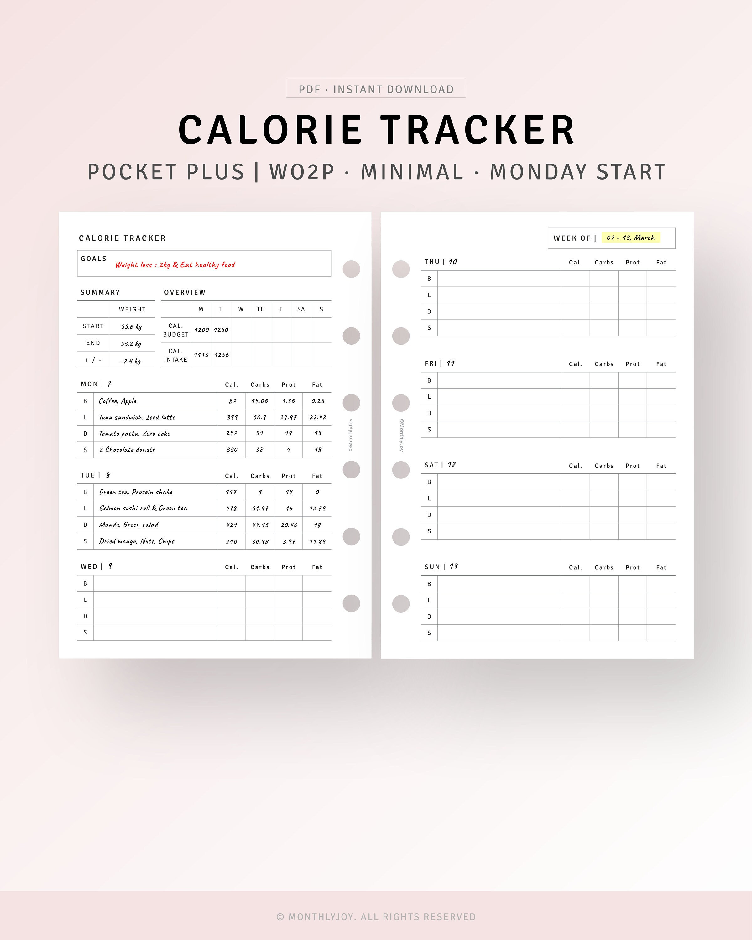 Calorie Counting Chart Printable