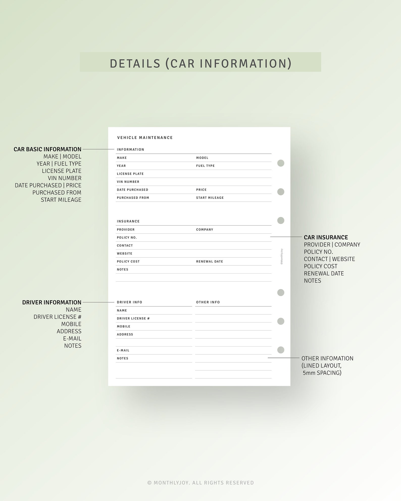 Car Maintenance Personal Wide Printable Vehicle Care Tracker - Etsy