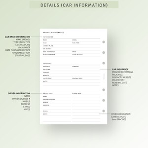 Car Maintenance Personal Wide Printable Household Vehicle Care Tracker ...