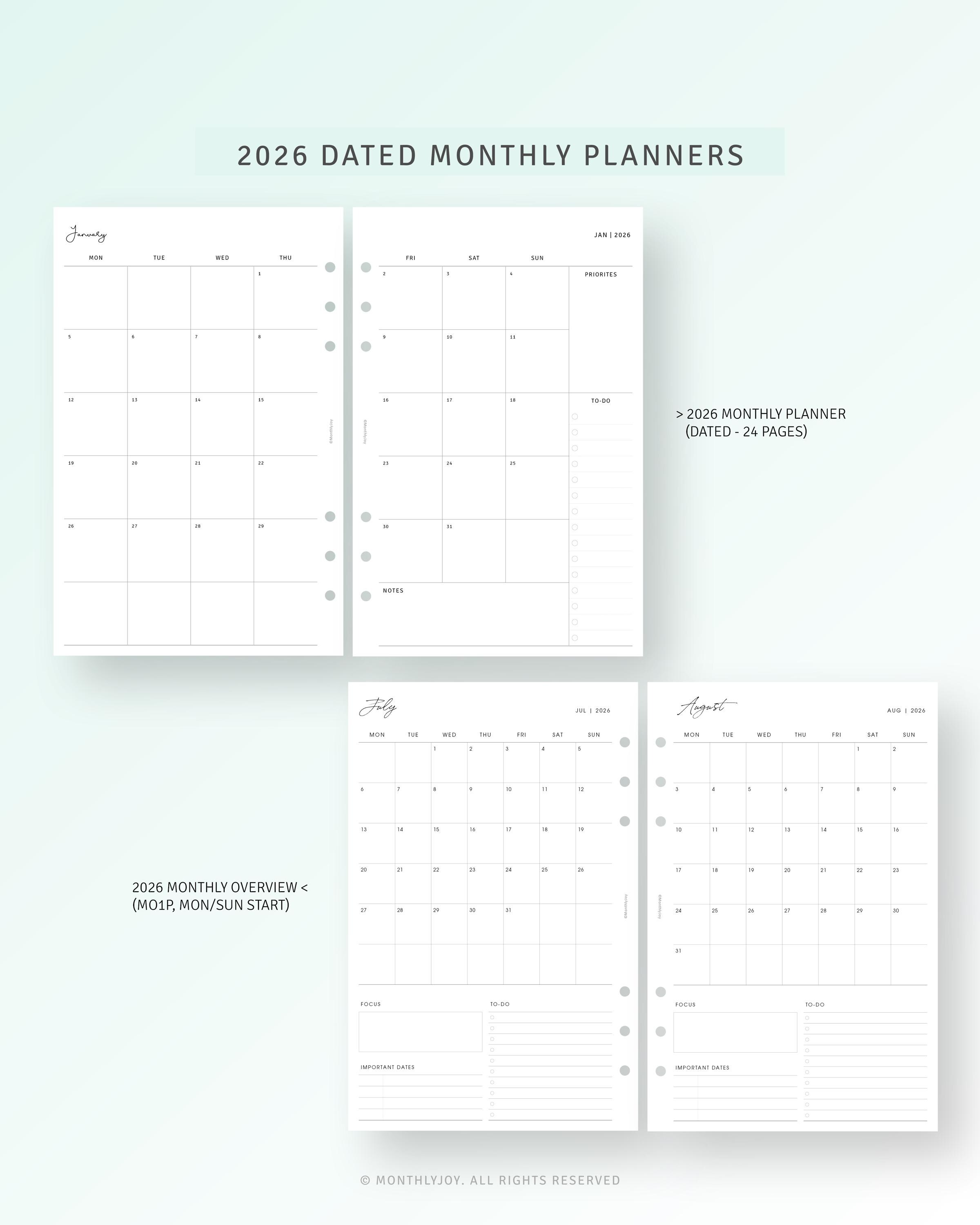 2026 Half Size Dated Planner Bundle, Complete Printable Inserts ...