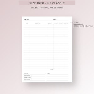 Expense Tracker HP Classic Printable Monthly Spending List, Bill ...