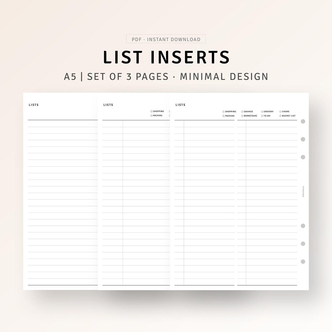 List Tracker Printable A5 Size Inserts, Grocery Shopping List PDF ...