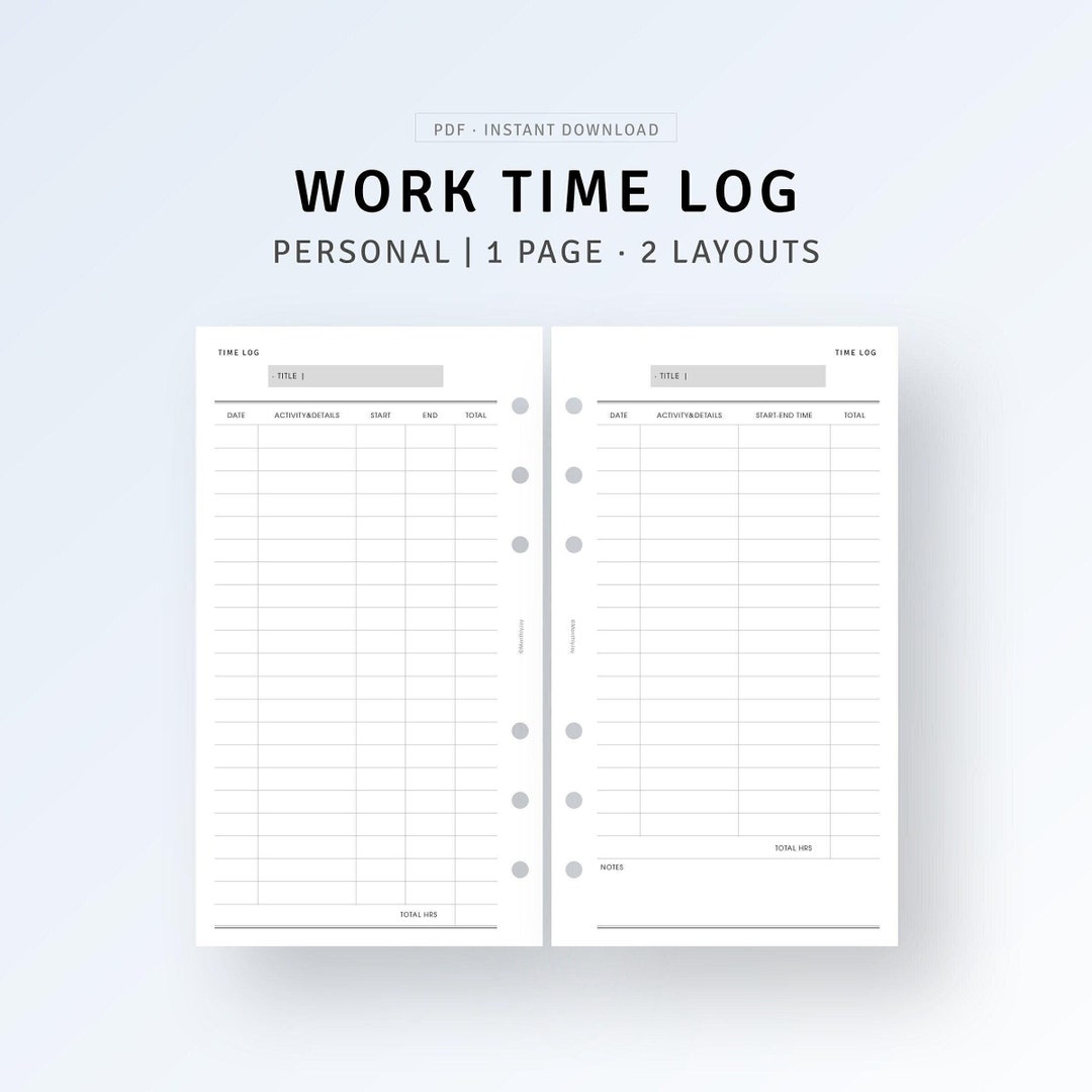 Personal, Work Time Log Sheet Printable, Activity Tracker, Work From ...