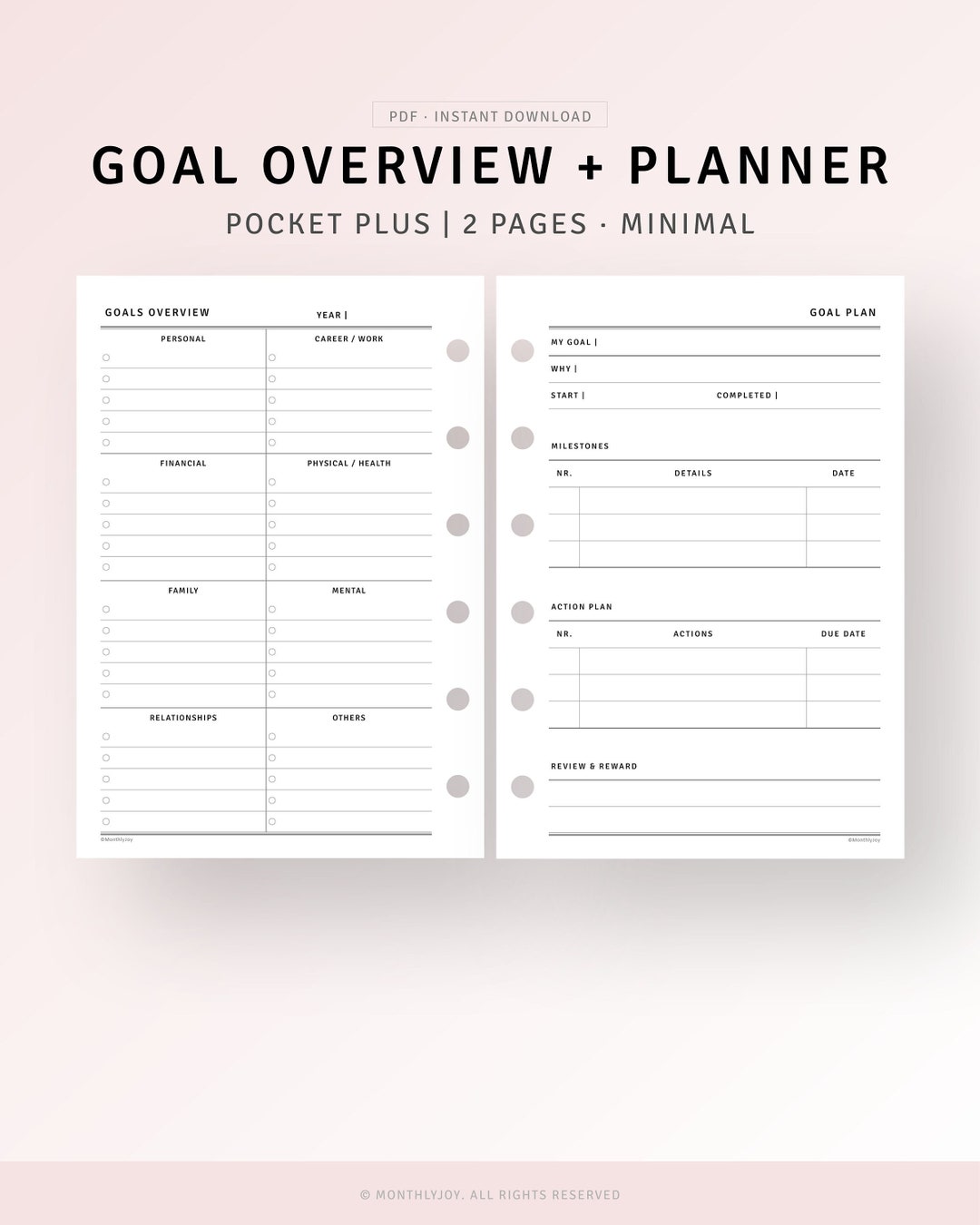 Goal Setting Planner Pocket Plus Inserts Printable Life Goal Template ...