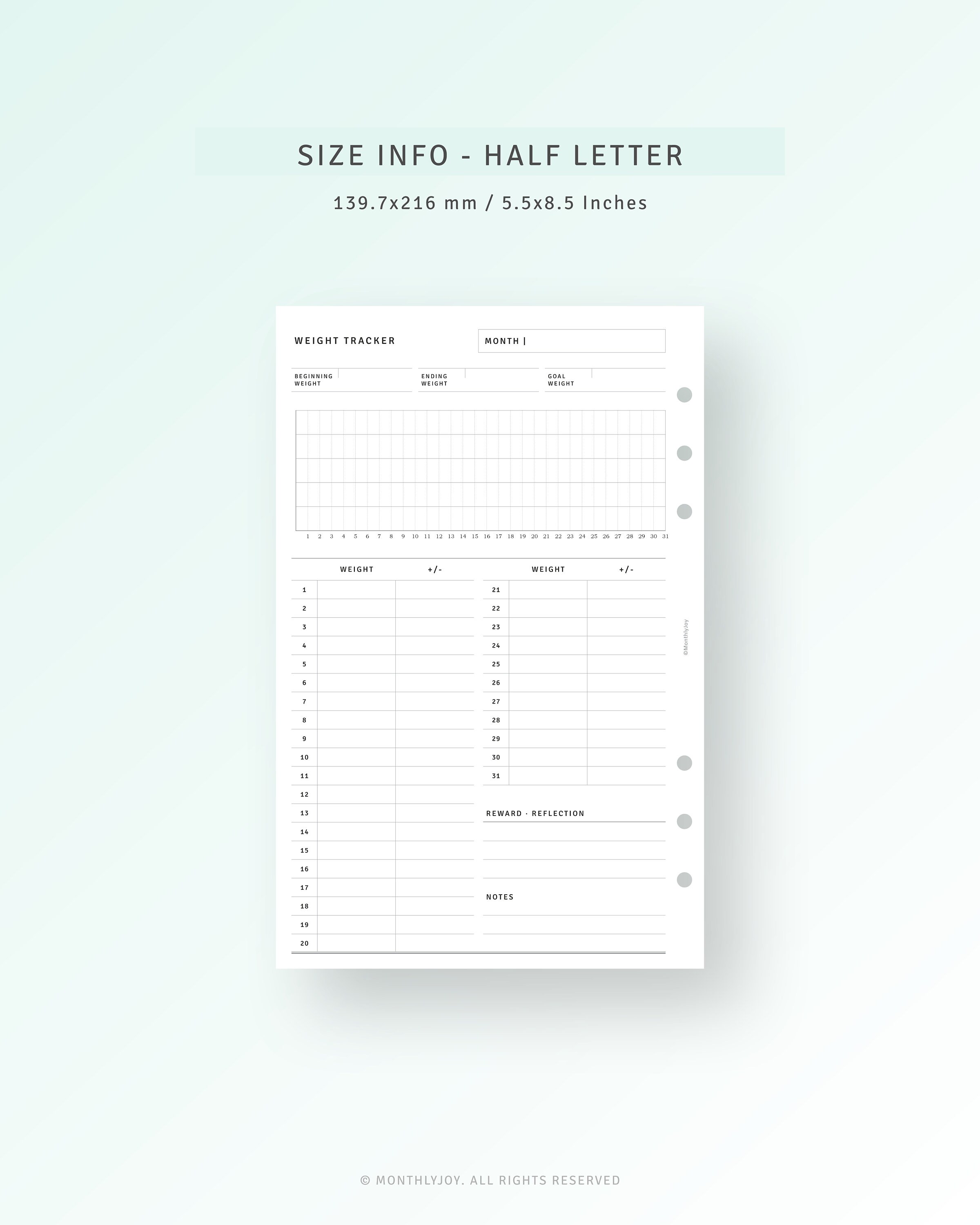 Weight Loss Tracker Printable Half Letter Inserts, Diet Fitness ...