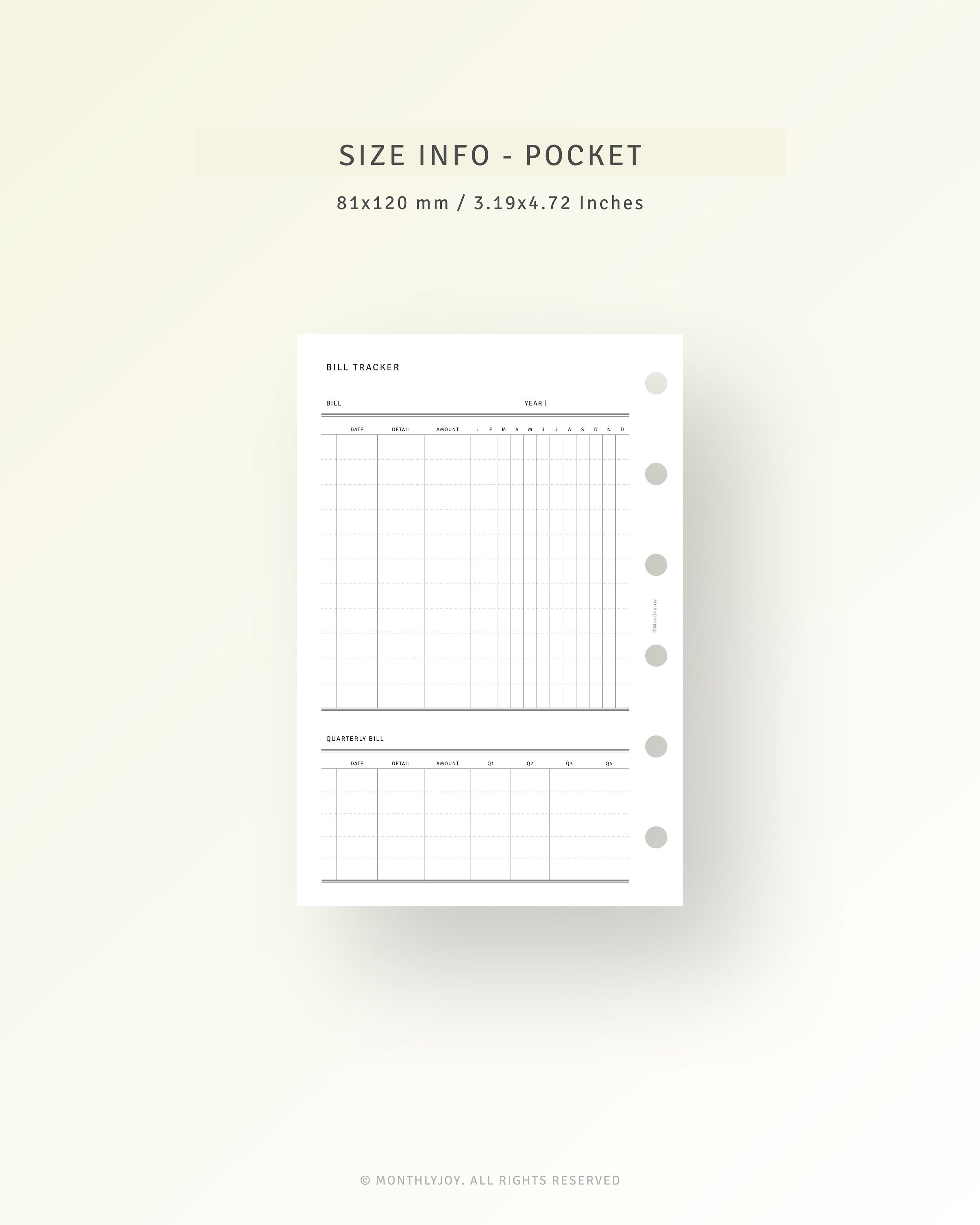 Printable Budget Planner Pocket Size Inserts Bill Organizer | Etsy