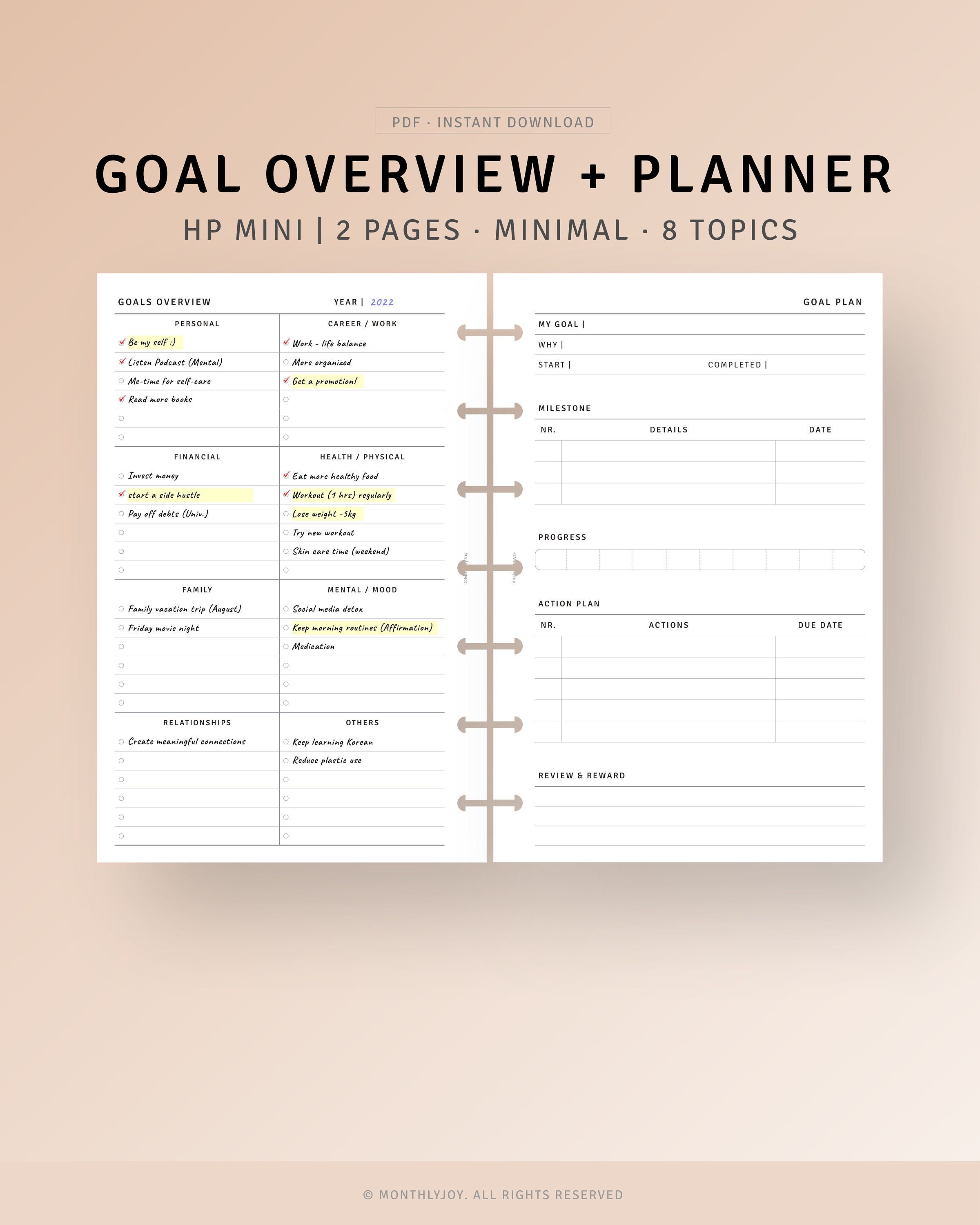 Goal Planner HP Mini Inserts Printable Goal Setting Template - Etsy