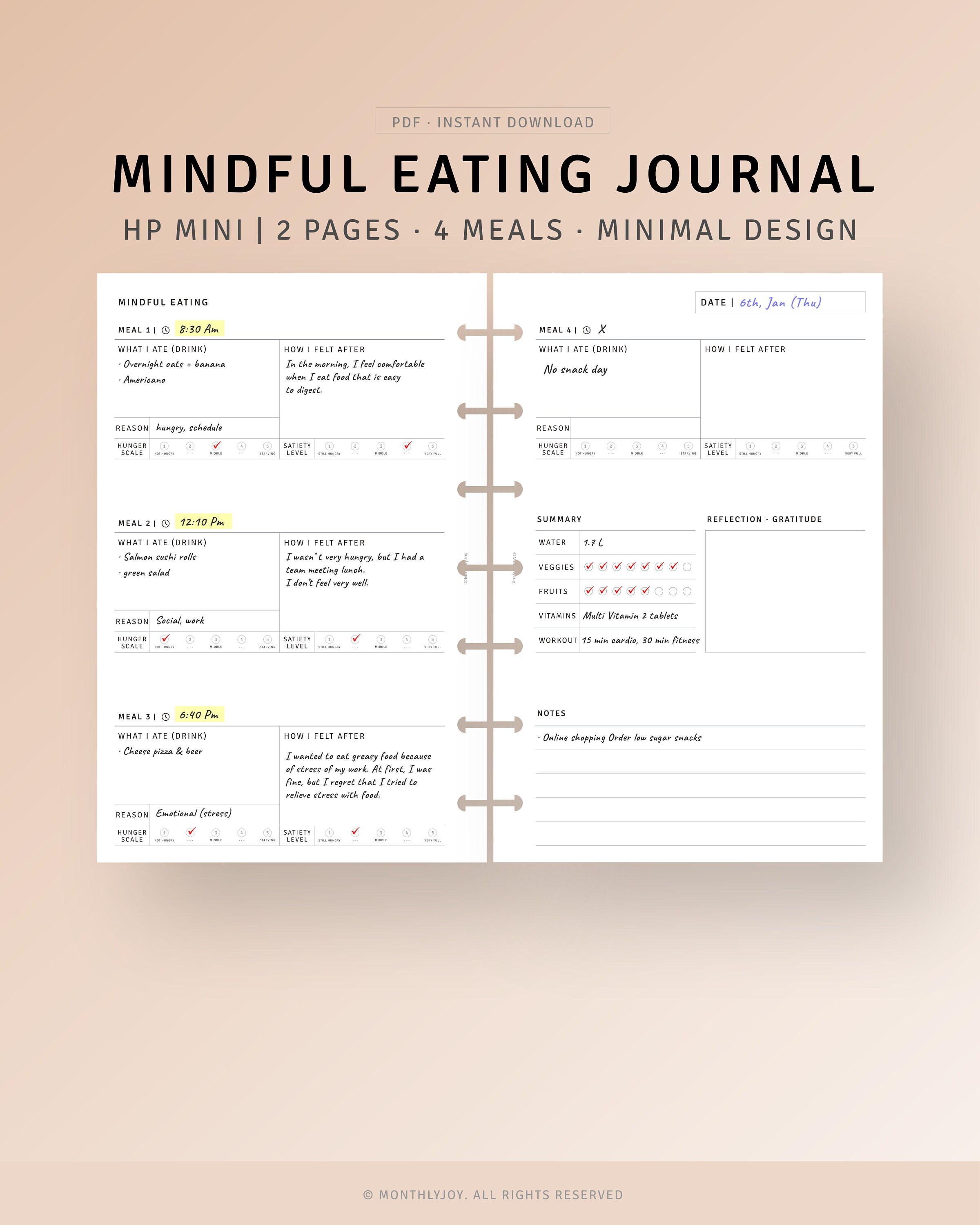 Mindful Eating Food Journal Printable Happy Planner Mini Food - Etsy