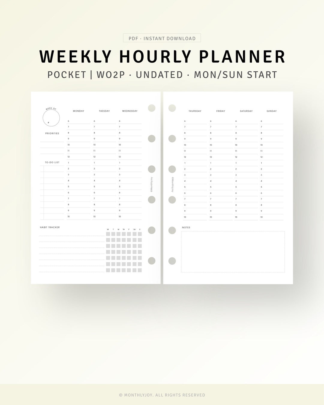 Pocket Weekly Hourly Schedule Template Week on Two Pages - Etsy