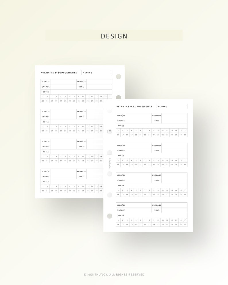 Pocket Medication Log Tracker Printable Vitamin Log | Etsy