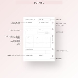 Weekly Review Pocket Plus Planner Inserts Printable Week Reflection Journal, Week Check-in ...